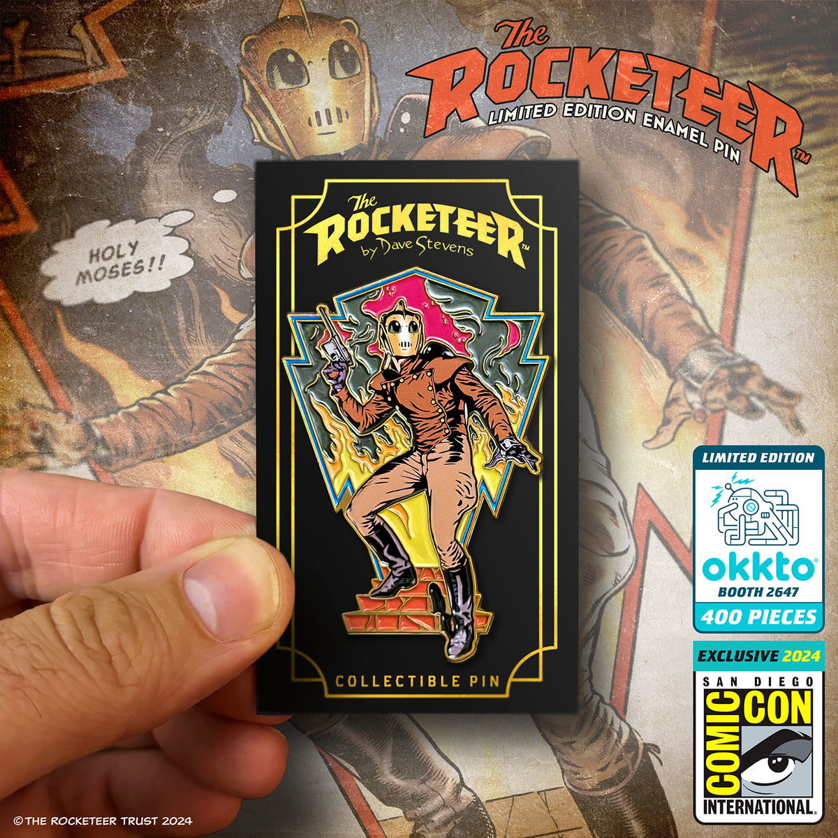 The Rocketeer "Holy Moses!!" Gold Enamel Pin – SDCC Exclusive – Okkto